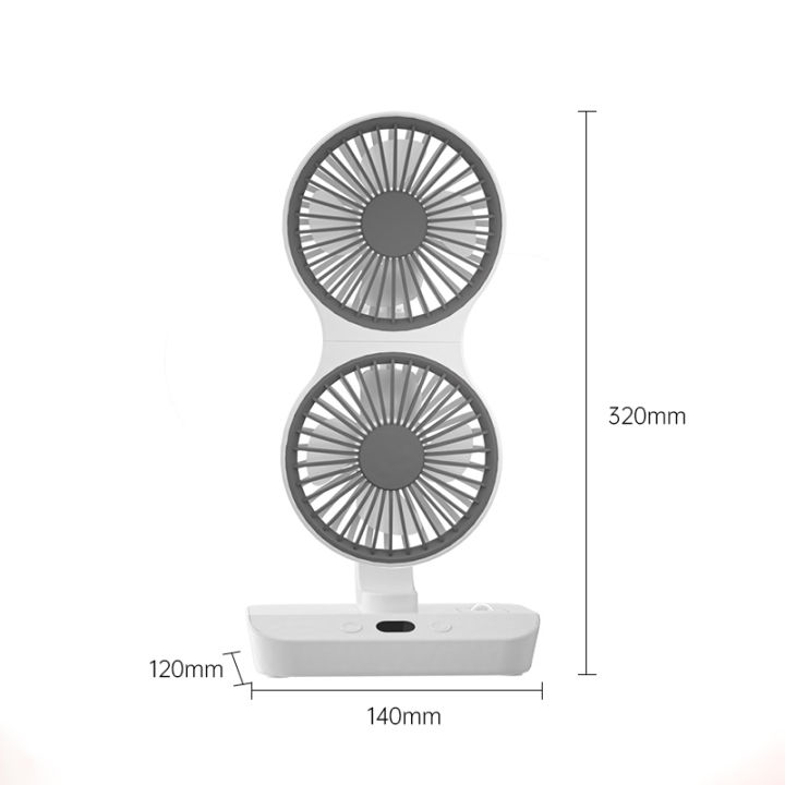 Dual Head Fan LED Display Oscillating 4000mAh Rechargeable Double ...