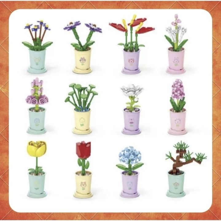 Mainan Edukasi DIY Florist Tanaman Pot Building Block Nano Bricks ...