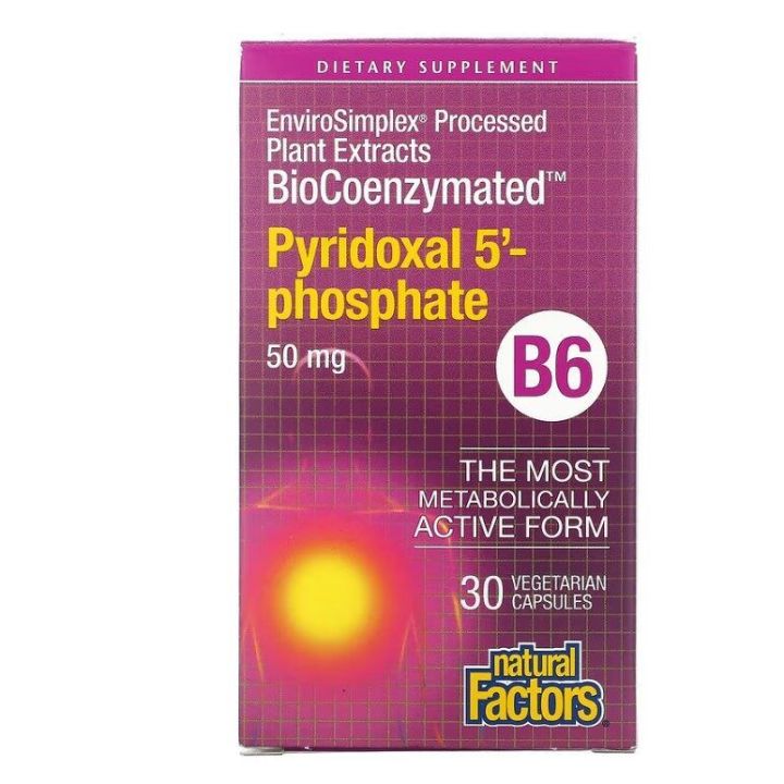 Natural Factors, BioCoenzymated, B6, Pyridoxal 5'-Phosphate, 50 mg, 30 Vegetarian Capsules ...