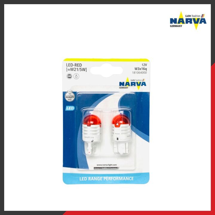 NARVA 12V Range Performance LED Signaling Light Bulb (Red) T20 W21/5W ...