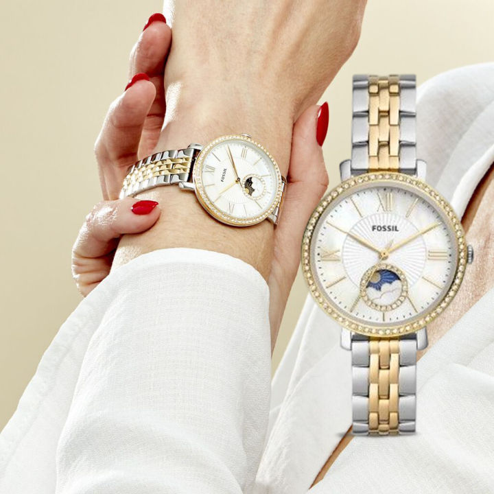 (Real Photo) Original Fossil TwoTone Sun-Moon Women's Watch ES5166 Jam ...
