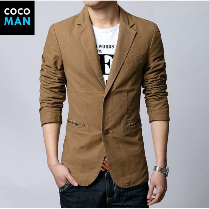 COCO-MAN พร้อมส่ง เสื้อสูทผู้ชาย สีน้ำตาล กระดุม 2 เม็ด แต่งกระเป๋าข้าง ...