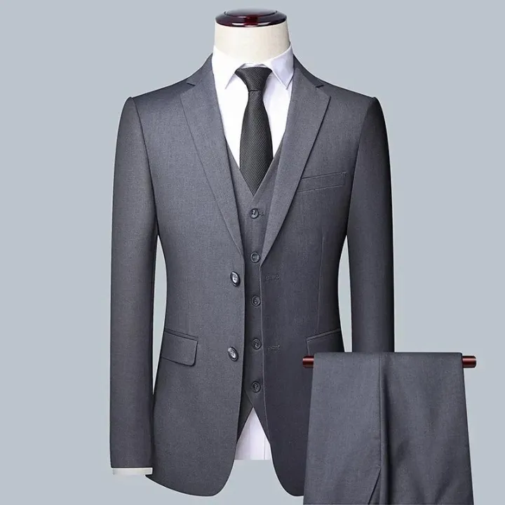 BBPlus Size S-8XL 3 Pcs Set (Blazer+ Vest + Pants) Men's Fashion ...