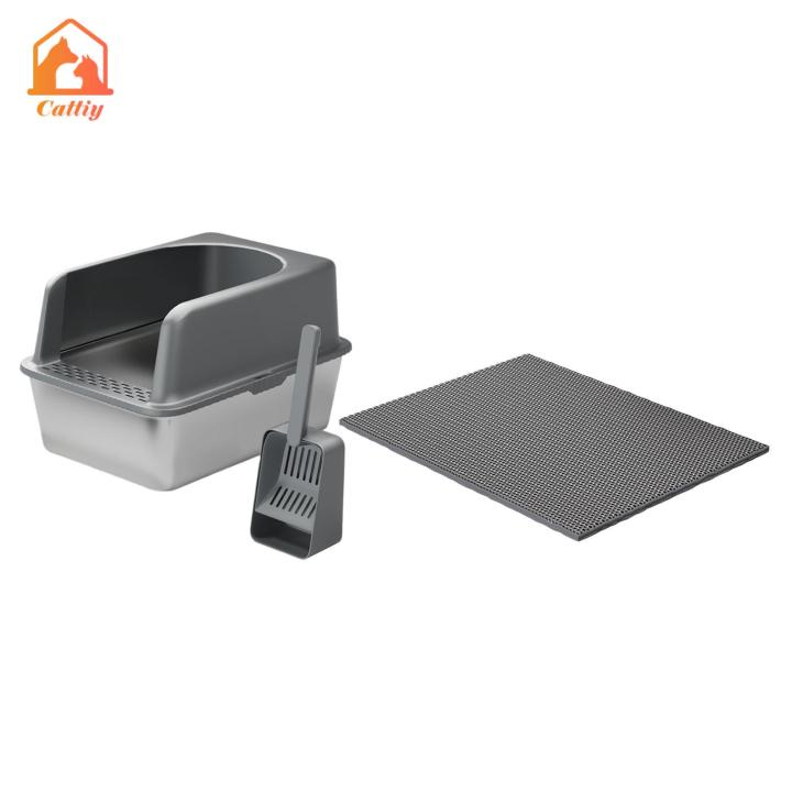 Cattiy Large Cat Litter Box Pet Litter Tray Stainless Steel Anti ...