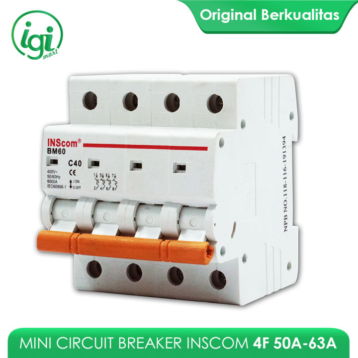 MCB LISTRIK INSCOM 4P 50A 63A / MINI CIRCUIT BREAKER 4 PHASE 4 POLE ...
