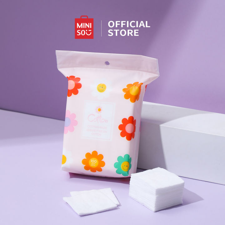 Bông tẩy trang Miniso 100 miếng sọc cotton mềm mại | Lazada.vn