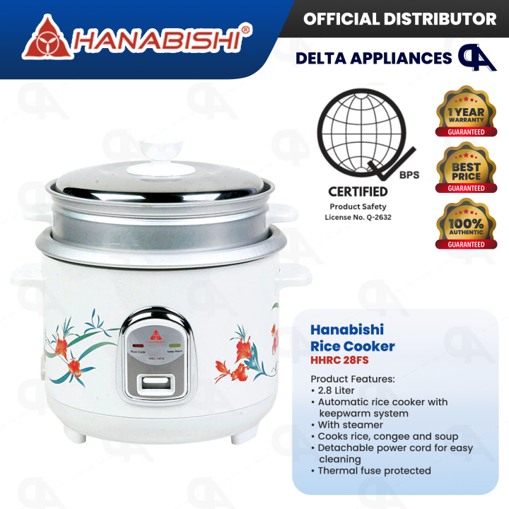 Hanabishi Rice Cooker w/ Food Steamer Flower Design HHRCFS Original w ...