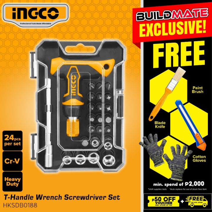BUILDMATE Ingco 24 PCS T Handle Wrench Ratchet Magnetic Screwdriver Set ...
