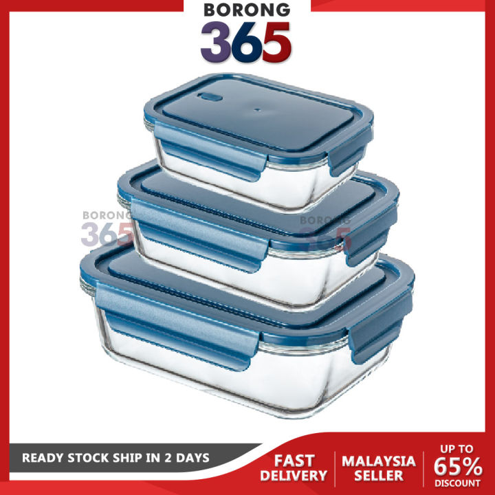Borong365 Borosilicate Glass Lunch Box Bekas Makanan Kaca Bento ...