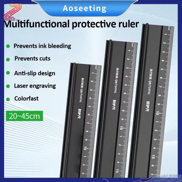 AOSEETING 20/30/45cm Anti-cut Hand Straight Ruler Aluminum Alloy ...