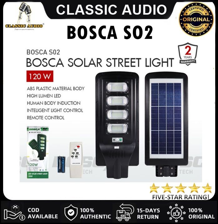 BOSCA Solar Street Light LED IP65 S02 120W with Solar Panel 16W Remote ...