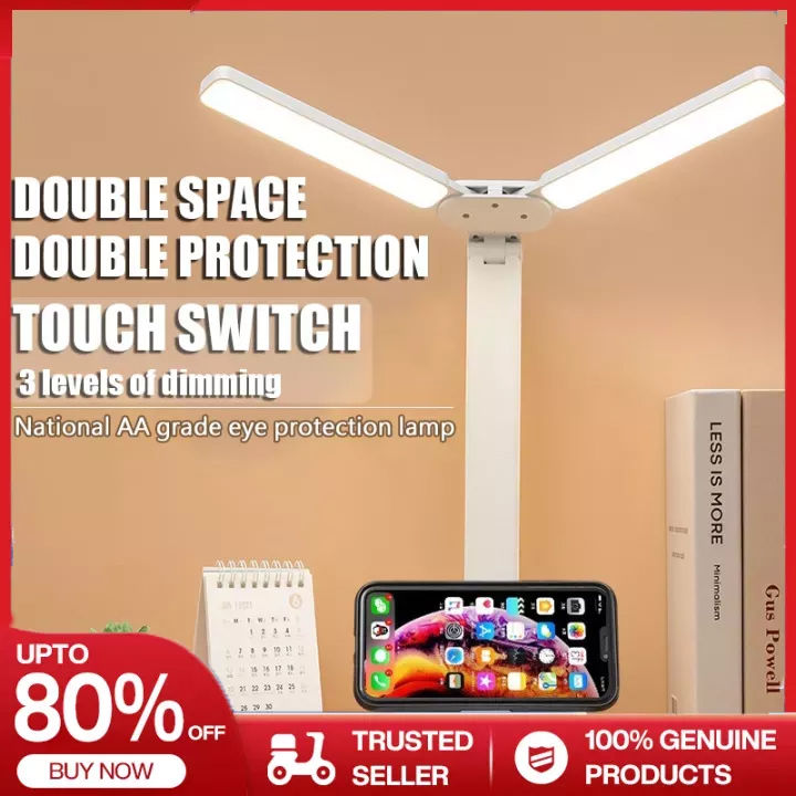 Double Head Led Table Desk Chargeable Lamp 3 Color Stepless Dimmable ...