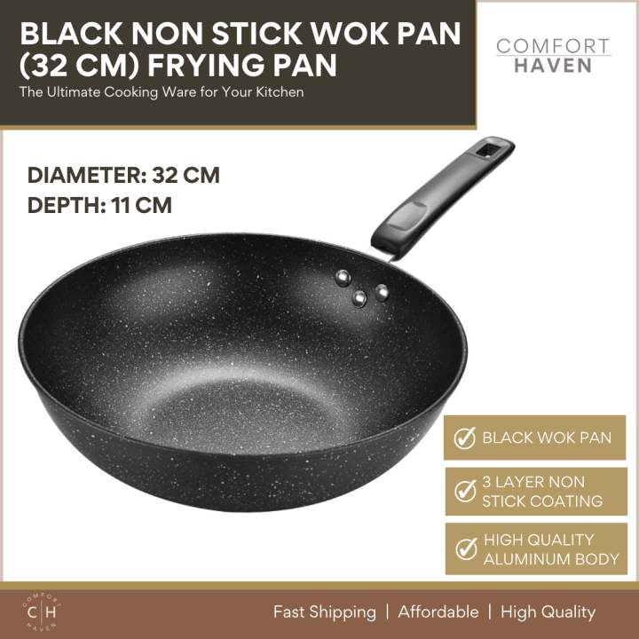 Comfort Haven Black Non Stick Wok Pan (32 CM) Frying Pan - The Ultimate ...