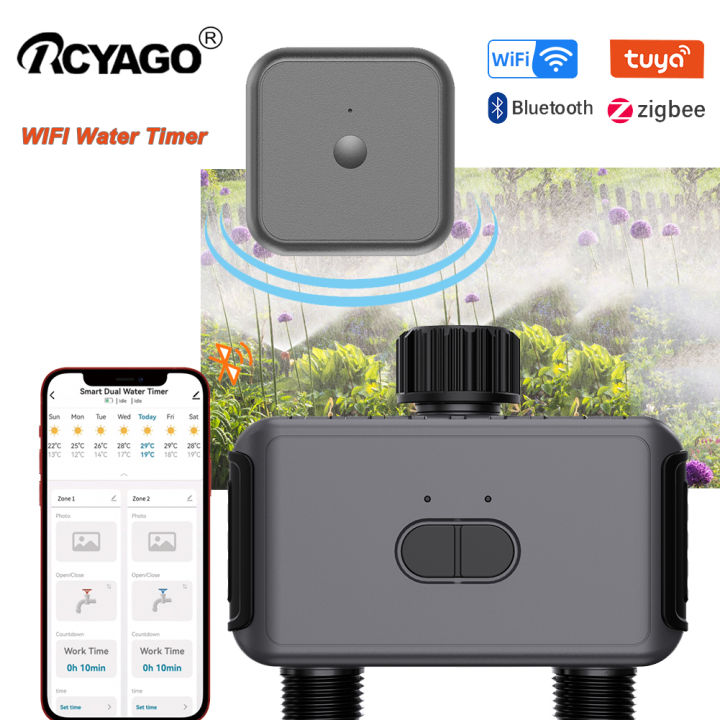 RCYAGO WIFI Automatic Watering Timer Garden Irrigation Timer 2 Zones ...