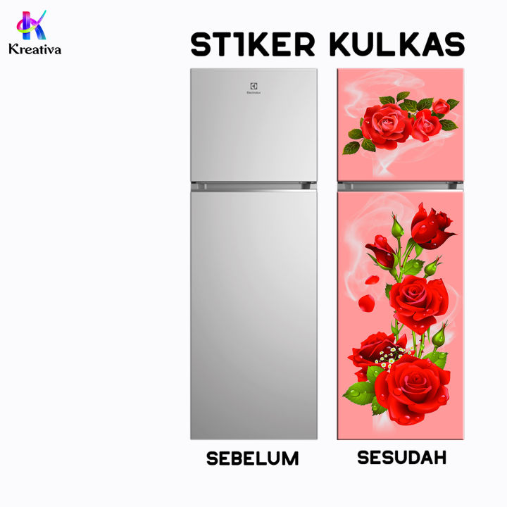 Stiker Kulkas 2 Pintu / Wallpaper Kulkas 2 Pintu Motif Bunga Mawar ...