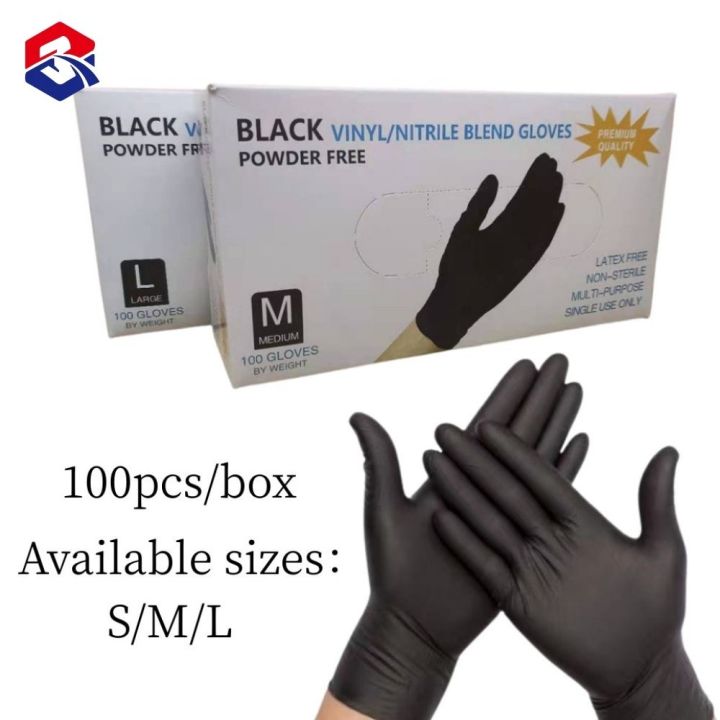 TQTQ 100pcs VINYL/NITRILE GLOVES BLACK MULTI-PURPOSE DISPOSABLE ...