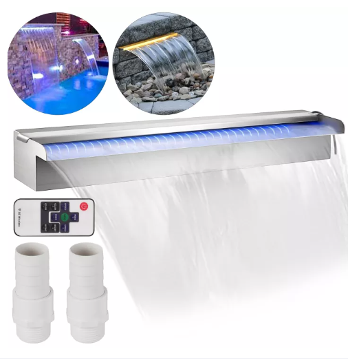 VEVOR Waterfall Pool Fountain Stainless Steel W/ Pipe Connector ...