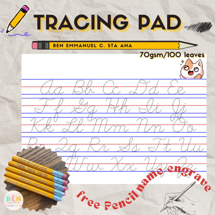CURSIVE TRACING PAD with FREE PENCIL (name, alphabet, name & blank ...