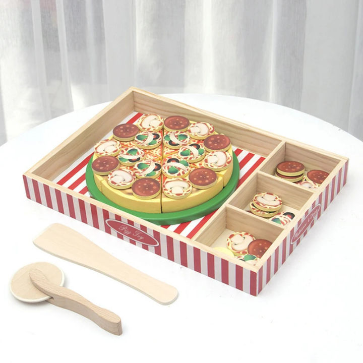 Wooden Pizza Play Food Set Pretend Food And Pizza Cutter Toy For Kids ...