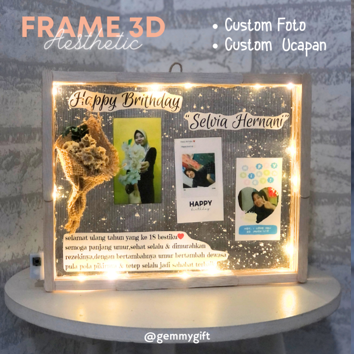 FRAME FOTO KADO WISUDA ULANG TAHUN CEWEK WARNA GOLD UKURAN 25X20 CM ...