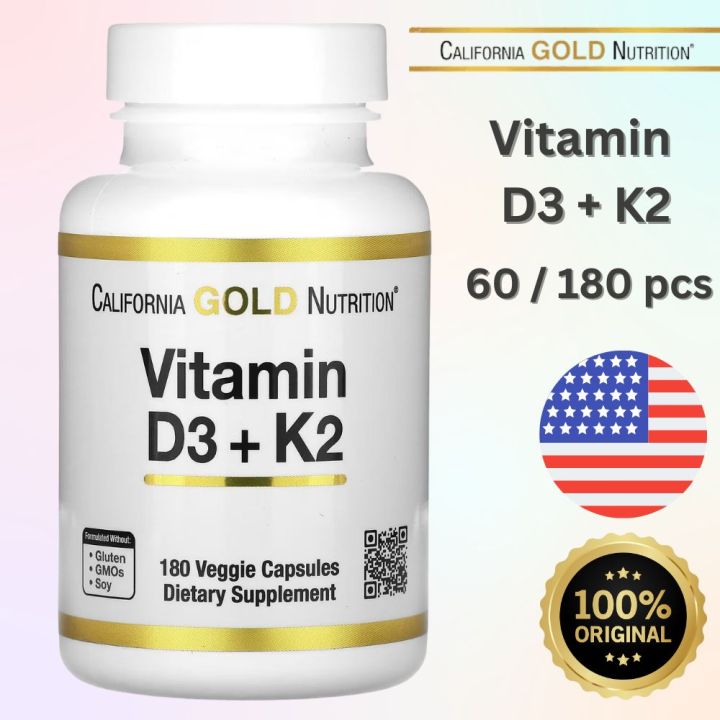California Gold Nutrition, Vitamin D3 + K2, 60 / 180 Veggie Capsules ...