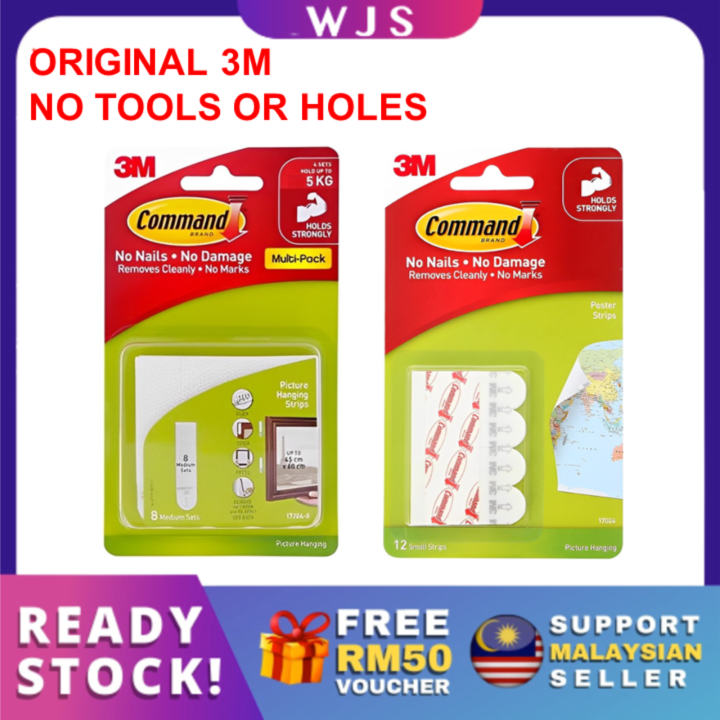 (ORIGINAL 3M) WJS 3M Command Picture Hanging Strips Poster Strips ...