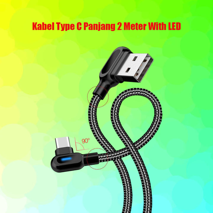 Kabel Data Type C 2 Meter Fast Charging LED Gaming Elbow Model Siku L ...