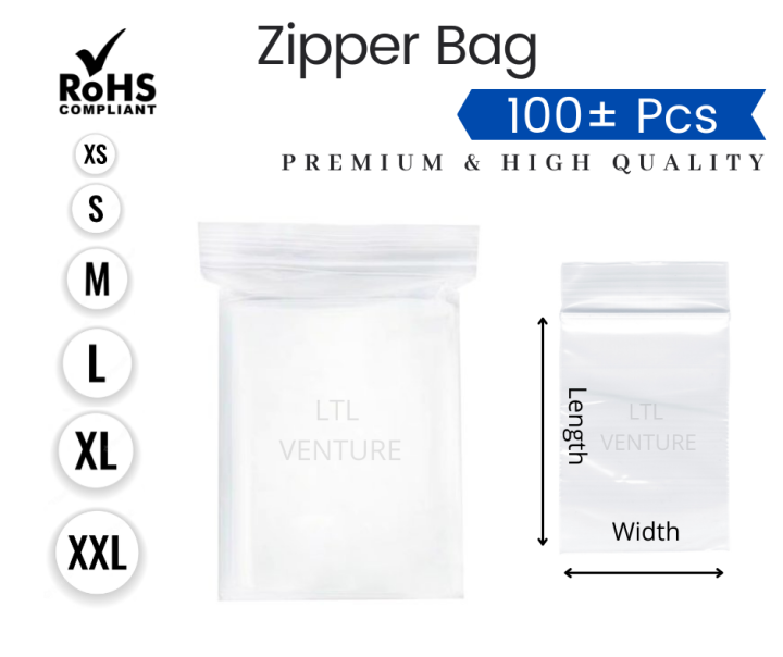 📢100Pcs Small Medium Large Zipper Bag LDPE Ziplock Bag Flat Clear ...