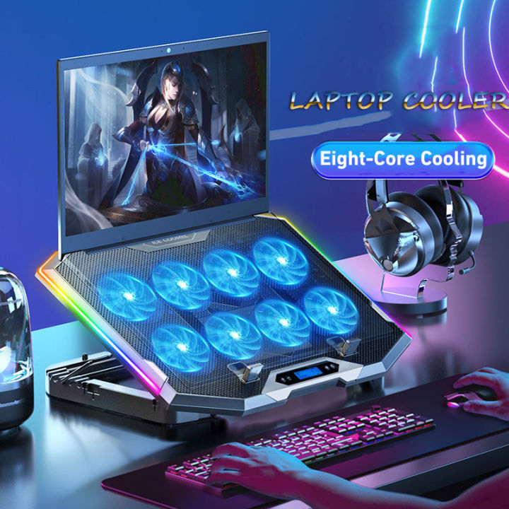 ICE COOREL K10 Laptop Cooler Cooling Pad 8 Fans RGB Laptop Cooling Pad ...