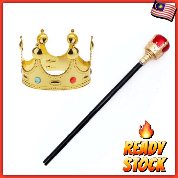 King Prince Crown with Stick. Gold Crown with Royal Scepter for Adult ...