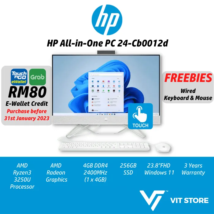 HP 24-cb0012d All-in-One Desktop PC White (AMD Ryzen 3 3250, 4GB, 256GB ...