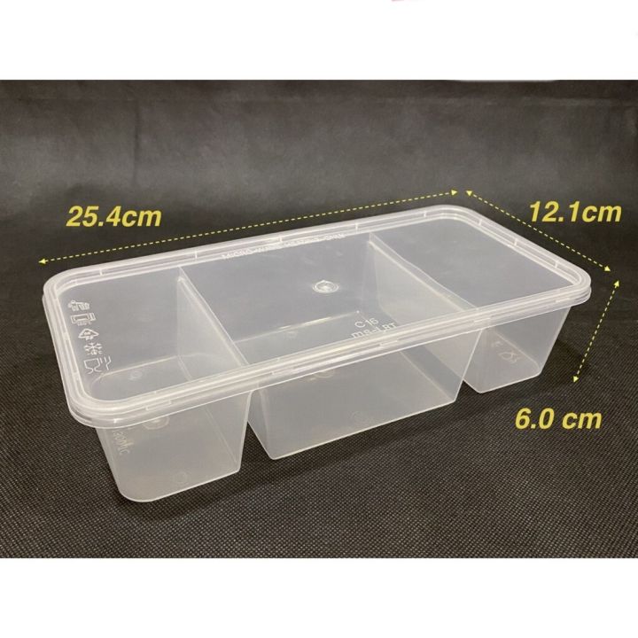 3 Compartments Plastic Food Container with Lid TC-1300 / Bekas Makanan ...