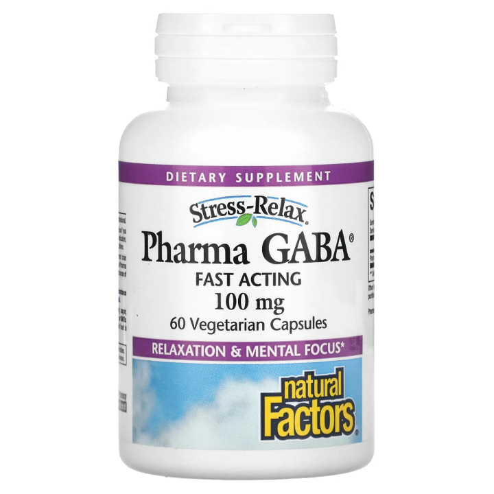 Natural Factors Stress-Relax Pharma GABA 100 or 250 mg, 60 Vegetarian ...