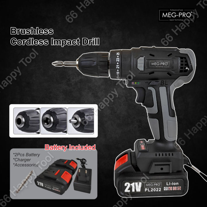MEG-PRO 21VI Cordless Brushless Impact Drill Screwdriver 2-Speed 3-Mode ...