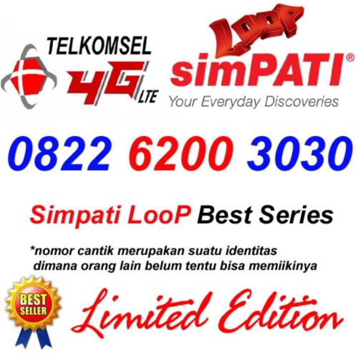 Telkomsel Simpati loop 4G Lte 0822 6200 3030 Kartu Perdana Nomor Cantik Murah | Lazada Indonesia