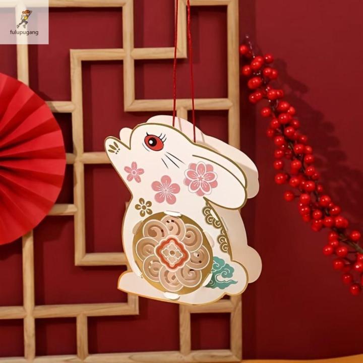 FULUPUGANG Retro Cute Rabbit Portable Lantern Handheld Luminous Paper ...