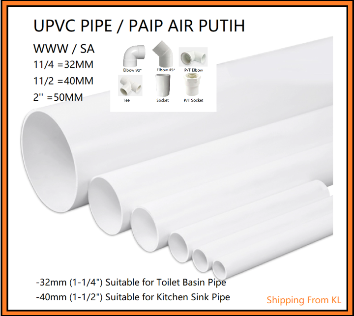 YLK【Sell by Kaki/Feet】 UPVC Hydroponic Pipe / Pipe Putih 32mm, 40mm ...