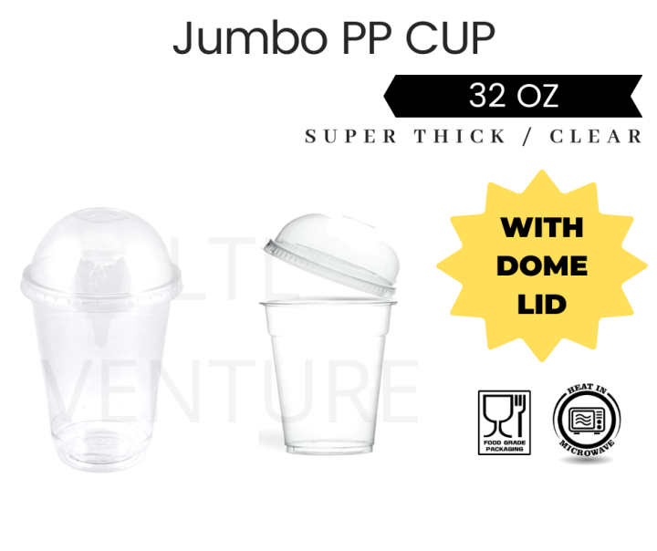 (50Pcs)32oz Thai Jumbo Cup PP Super Thick with Dome Lids TB-1000/1000cc ...