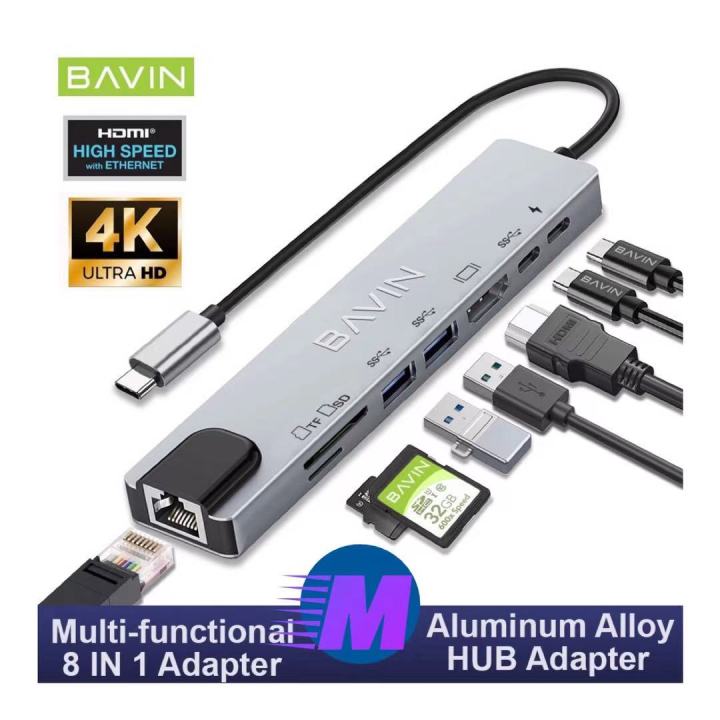 BAVIN Hub Adapter, 8-in-1 USB C Adapter with Rj45 Ethernet Port, 4K USB ...
