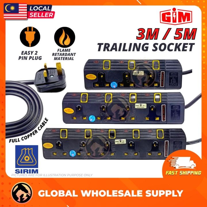 [ready Stock] Gim Black Sirim Surge Protector Portable Trailing Socket Extension Plug Extension