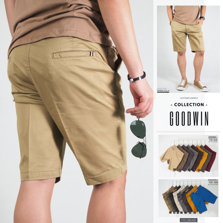 GW⚡9648กางเกงขาสั้น ผู้ชาย ผ้ายืด สีพื้น ยาว 20-21 นิ้ว ไซส์ 28-38 ...