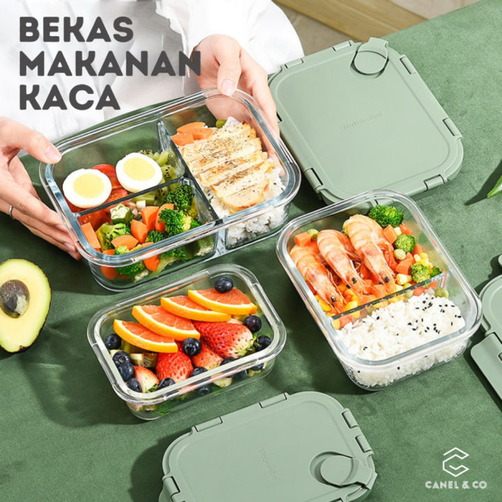 Microwave Oven Glass Lunch Box For Food 3 Compartments Lunchbox Bento ...