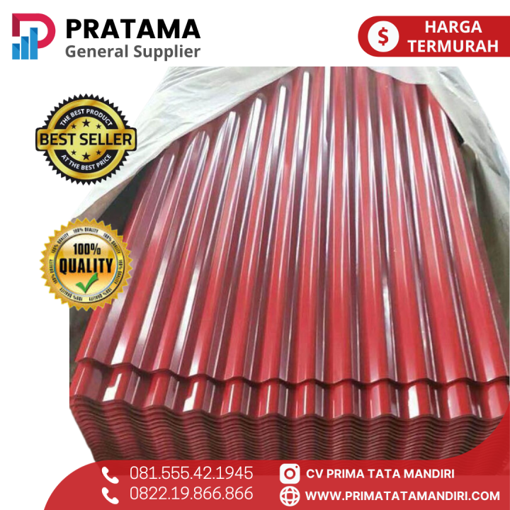 atap WARNA PPGL merah / atap seng gelombang warna / 0.2mm / 80 cm ...