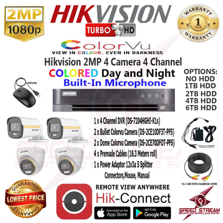 Hikvision Colorvu with Audio 2MP 4 Camera 4 Channel DVR KIT | Lazada PH