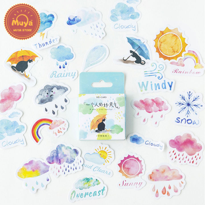 MUYA 46 Pcs/Box Cute Weather Stickers for Journal Sunny Rainy Stickers ...