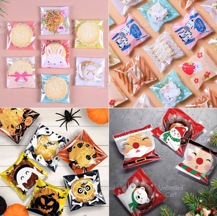 100pcs Cookie OPP Plastic Packaging with Design Candy Pastry Bag ...