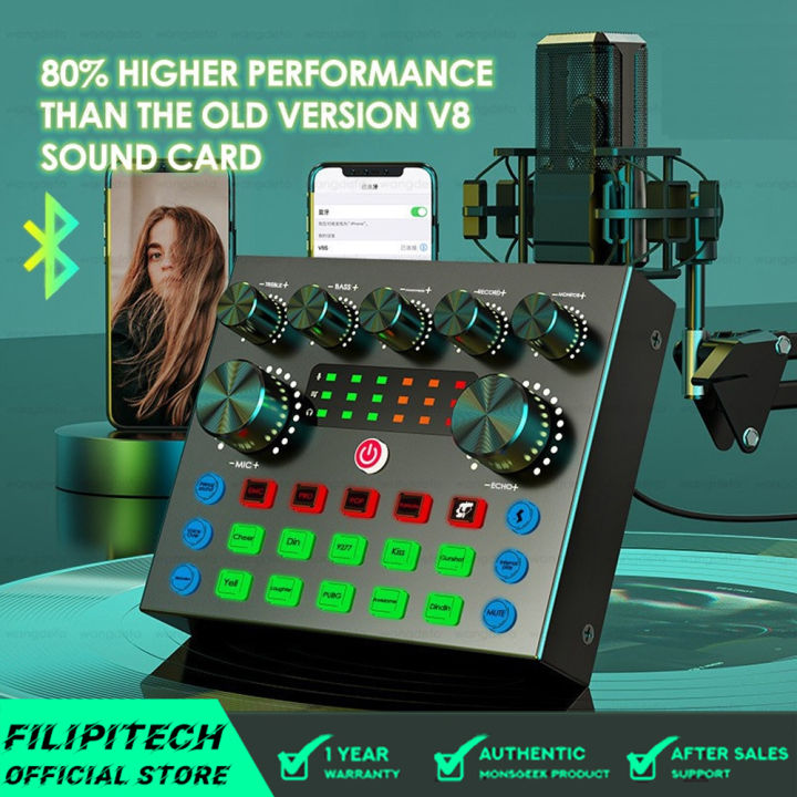 Sound Card V8S +Audio Mixer USB External Sound Card Headset Microphone ...