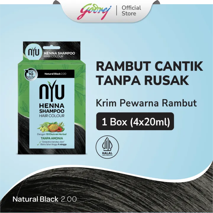 NYU Henna Shampoo Hair Color Natural Black isi 4 x 20ml - NYU Sampo ...