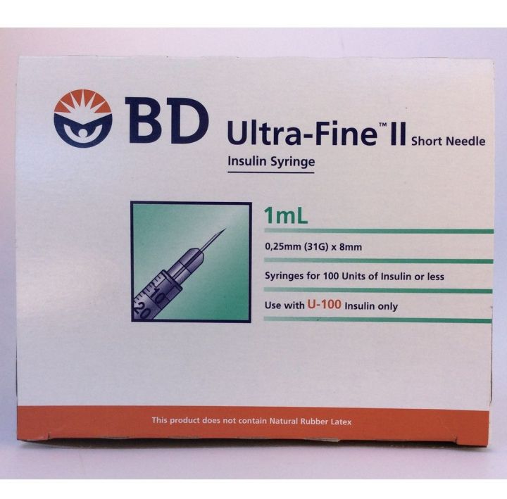 BD Ultra-Fine II Insulin Syringe Short Needles (31g x 8mm) (1mL) (1 Box ...