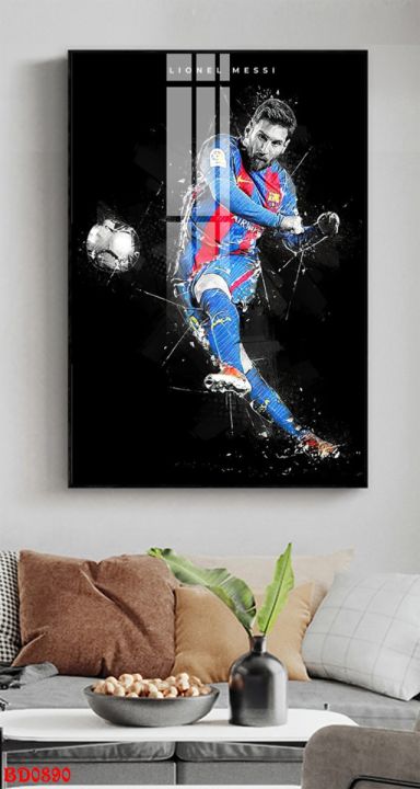 Tranh Bóng đá, Lionel Messi, chất liệu in gỗ tráng gương có bọc viền ...